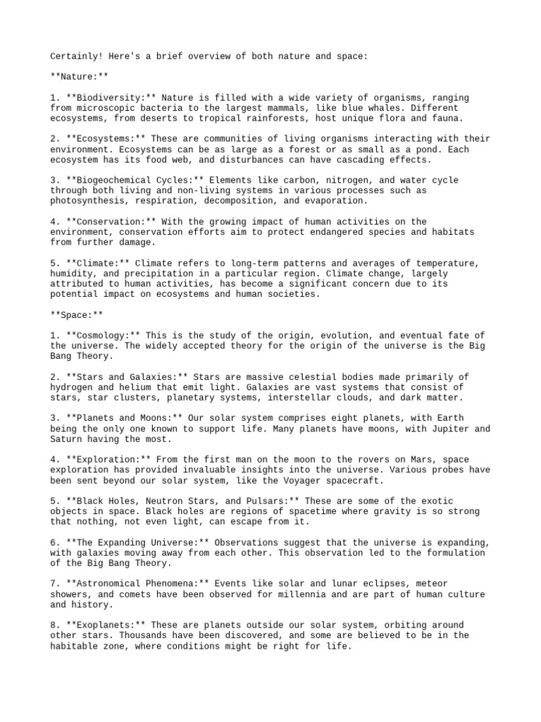 A Brief Overview On Nature and Space | PDF | Outer Space | Space Exploration