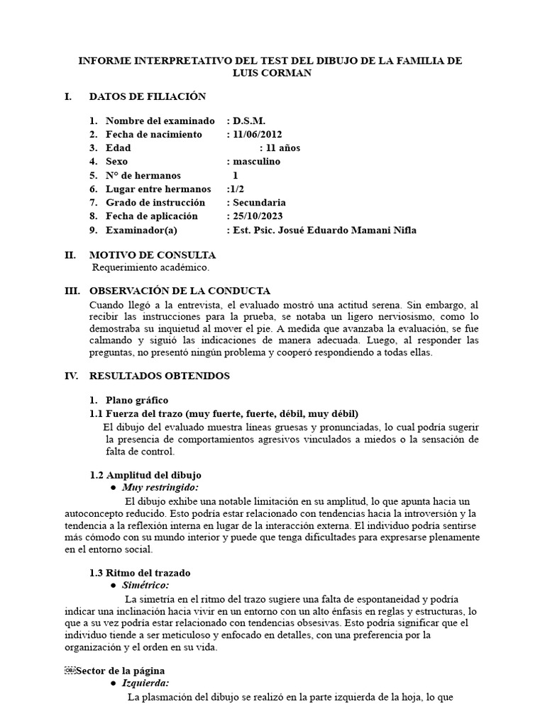 Informe de Corman | PDF | Las emociones | Comportamiento