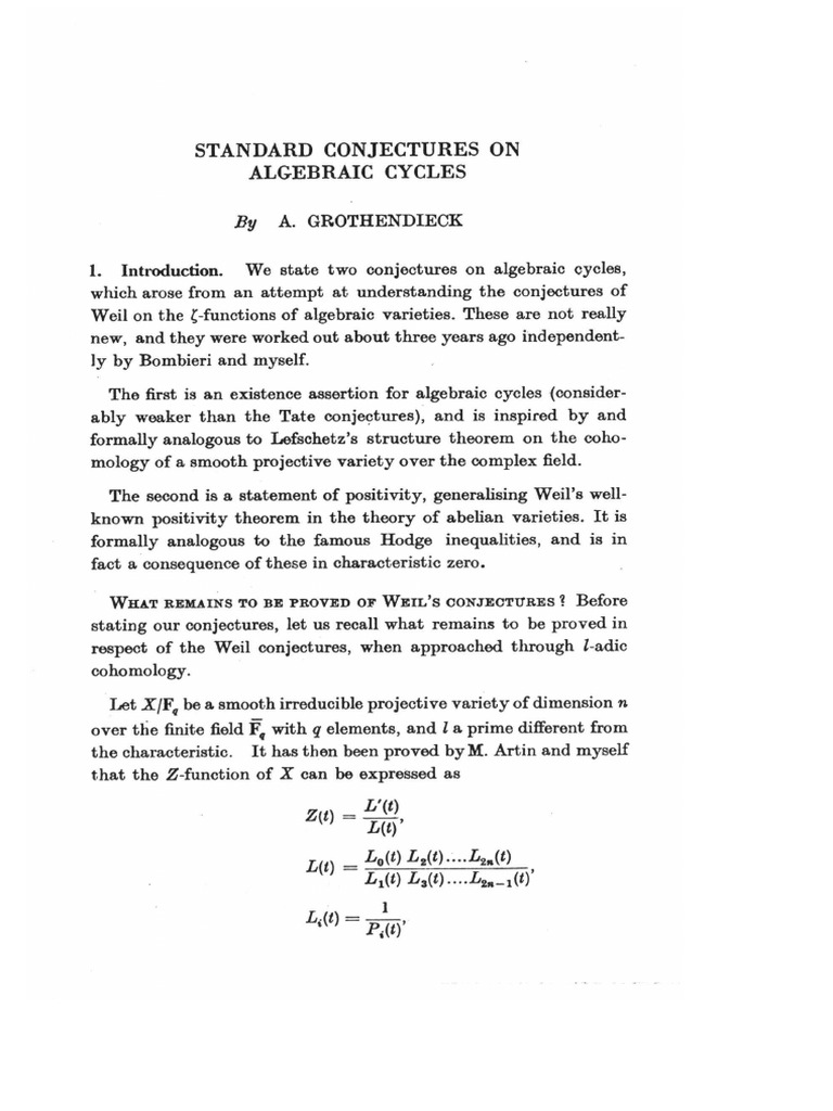 Standard Conjectures On Algebraic Cycles by A. Grothendieck | PDF