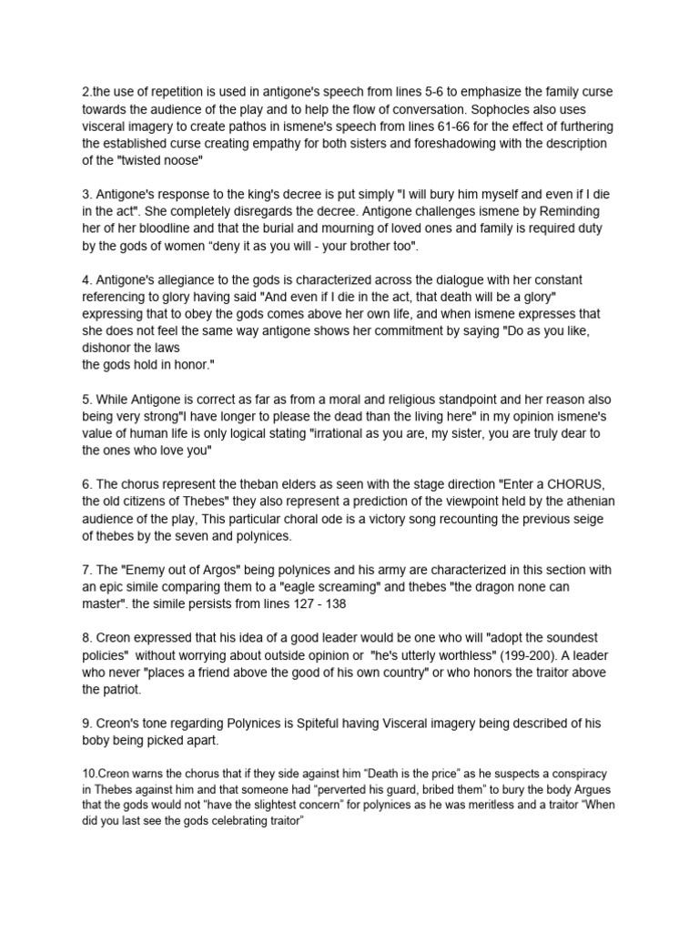 Antigone Notes Marlon Archer | PDF | Theban Mythology