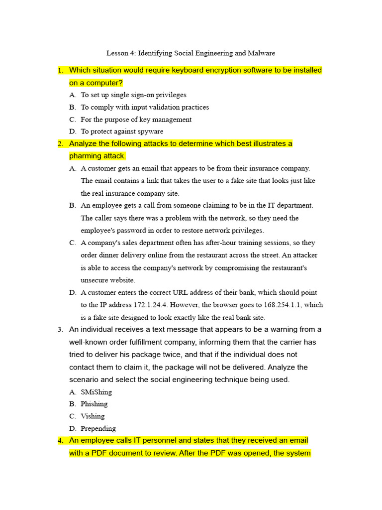 Lesson 4 Identifying Social Engineering and Malware | PDF | Computer ...