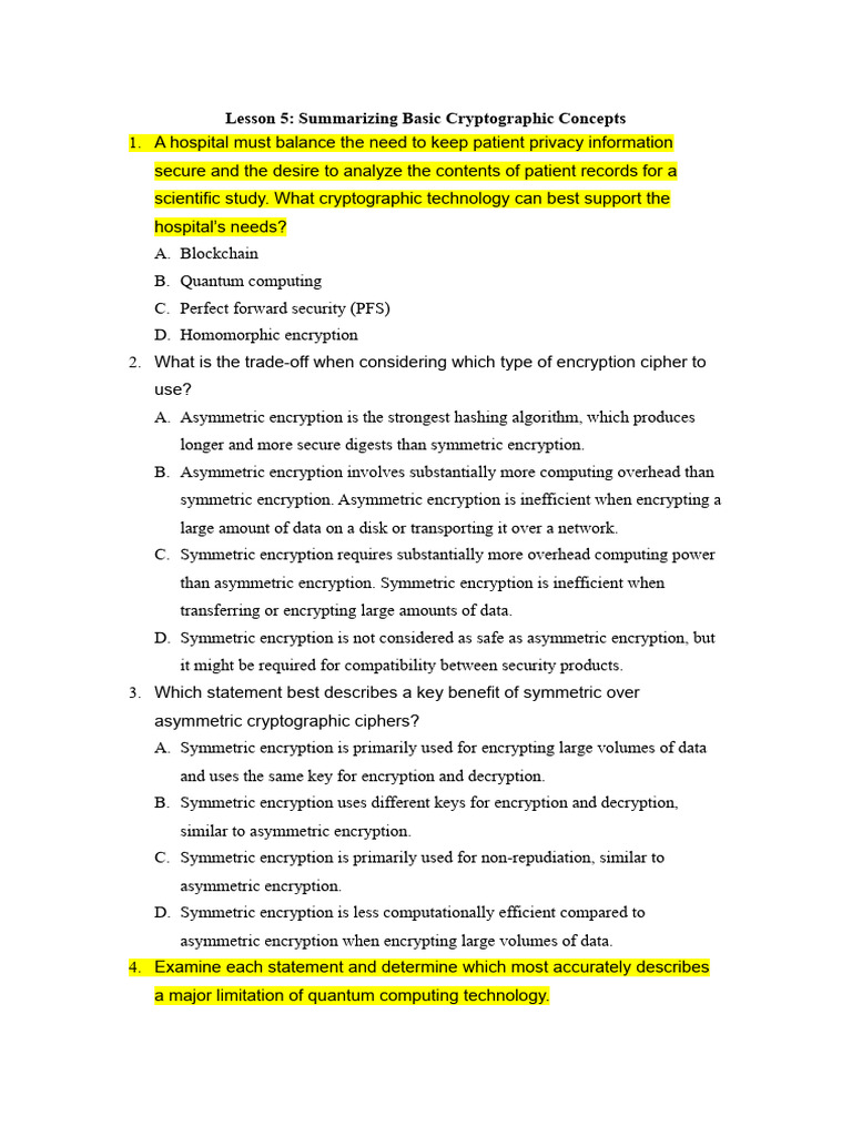 Lesson 5 Summarizing Basic Cryptographic Concepts | Download Free PDF | Cryptography | Public ...