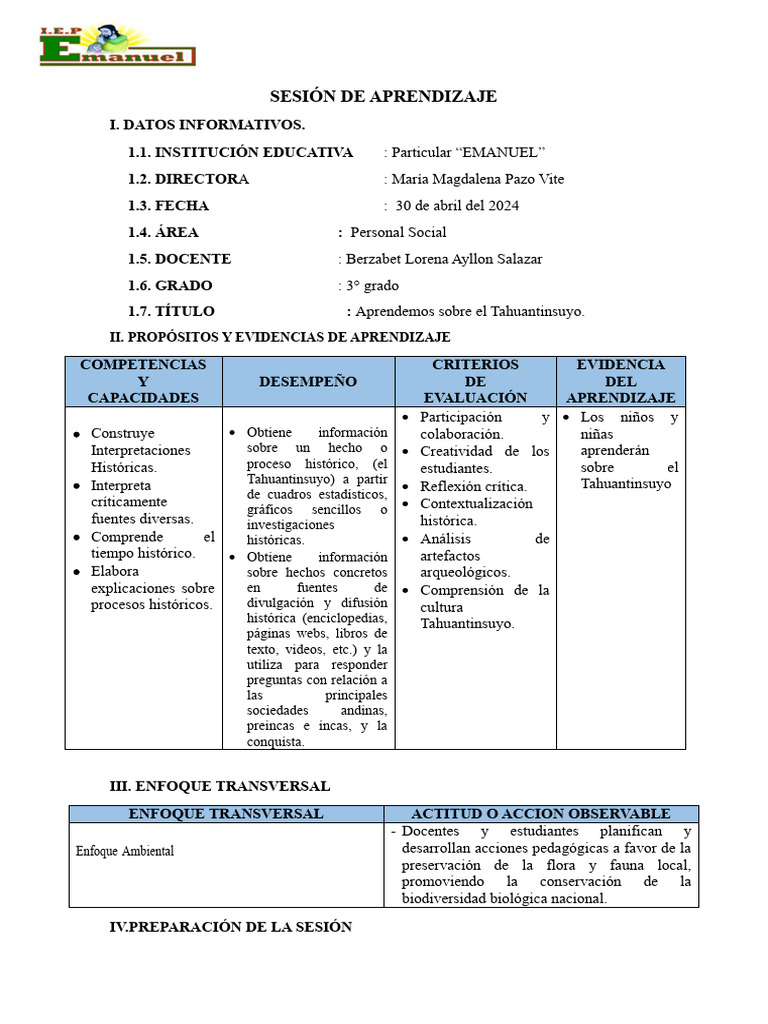 SESIÓN de APRENDIZAJE - P.social (Cultura Tahuantinsuyo) | PDF ... SESIÓN de APRENDIZAJE - P.social (Cultura Tahuantinsuyo) | PDF ...