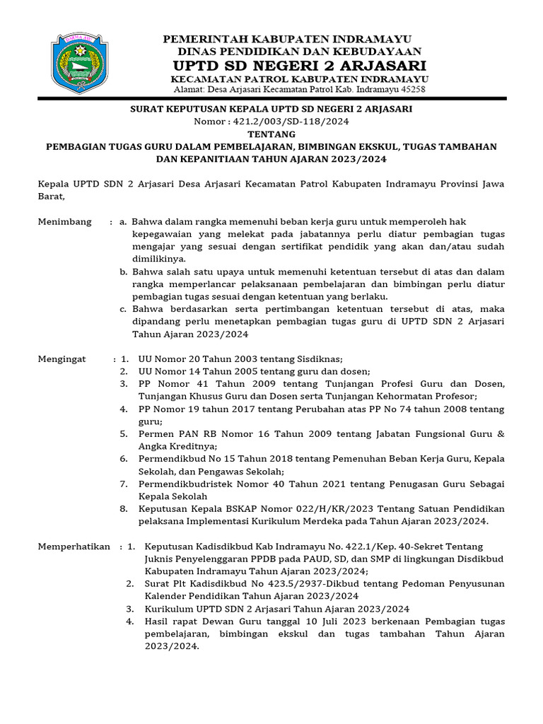 SK PTM Dan Lampiran 2023 - 2024 Genap Uptd SDN 2 Arjasari | PDF