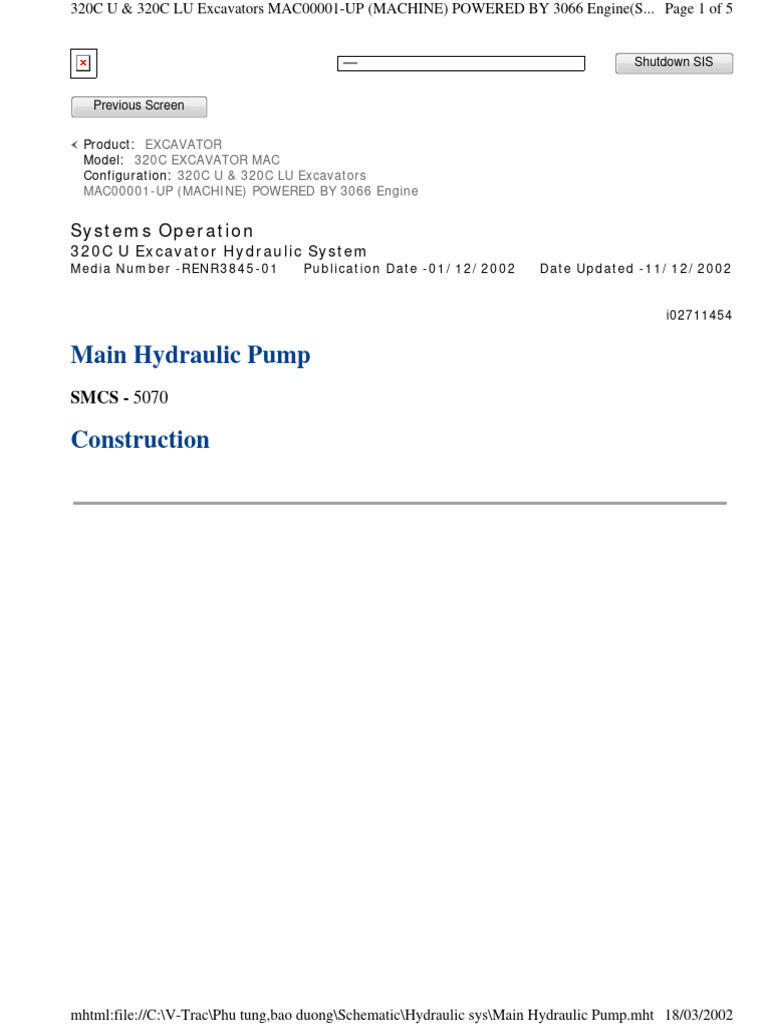 Main Hydraulic Pump 320C | PDF | Pump | Valve