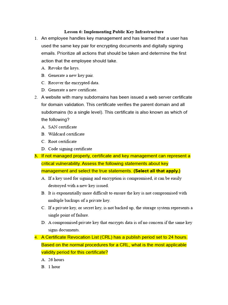 Lesson 6 Implementing Public Key Infrastructure | PDF | Public Key Certificate | Public Key ...