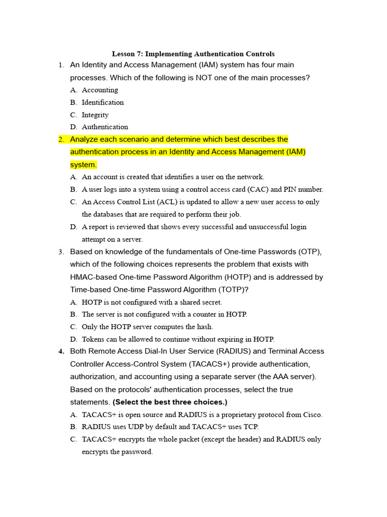 Lesson 7 Implementing Authentication Controls | PDF | Radius | Password