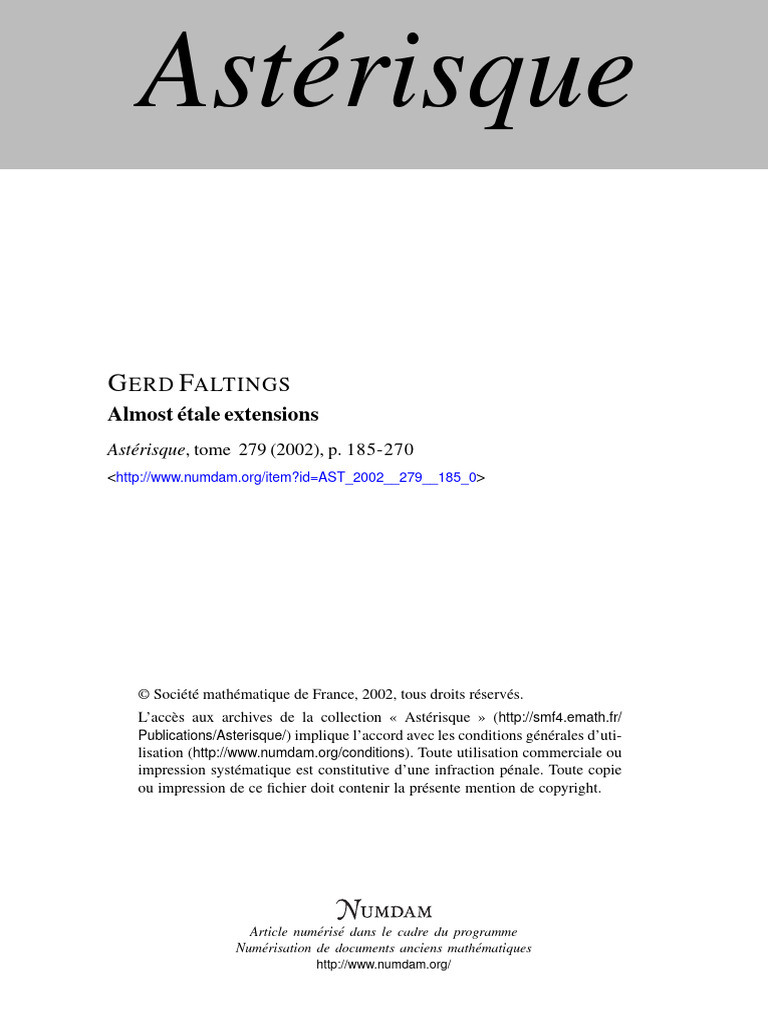 Faltings Alm. Ét. Extns. Astrsq. 2002 Vol. 279 | PDF | Ring ...