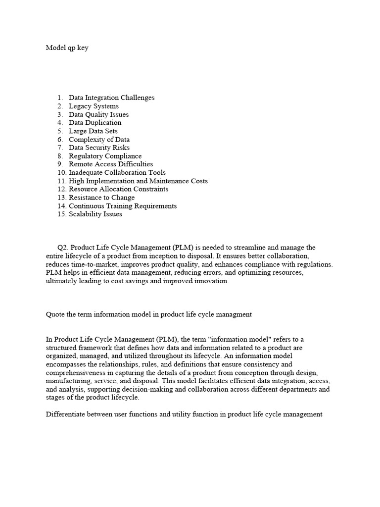 PLM Important Questions | PDF | Product Lifecycle | Enterprise Resource Planning