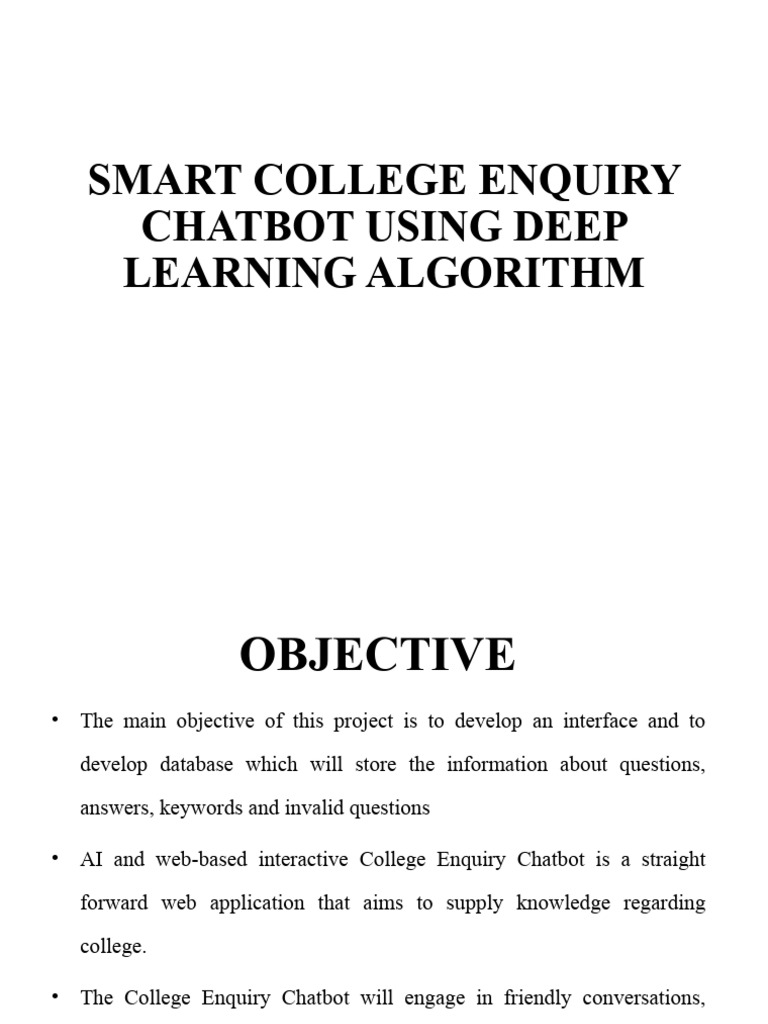 Smart College Enquiry Chatbot Overview | PDF | Deep Learning | Machine ...