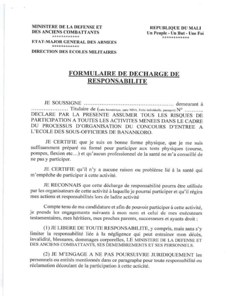 Formulaire de Décharge Personnelle | PDF