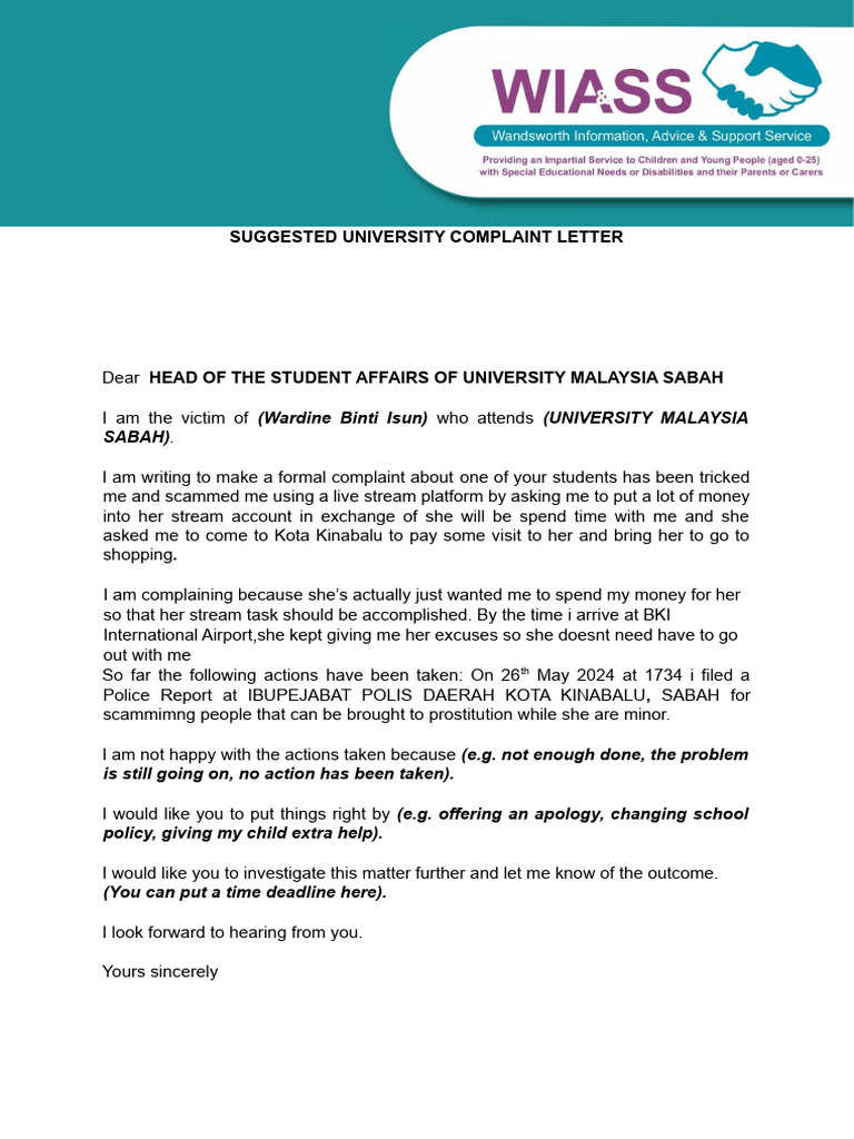 University Complaint Letter for Scam | PDF
