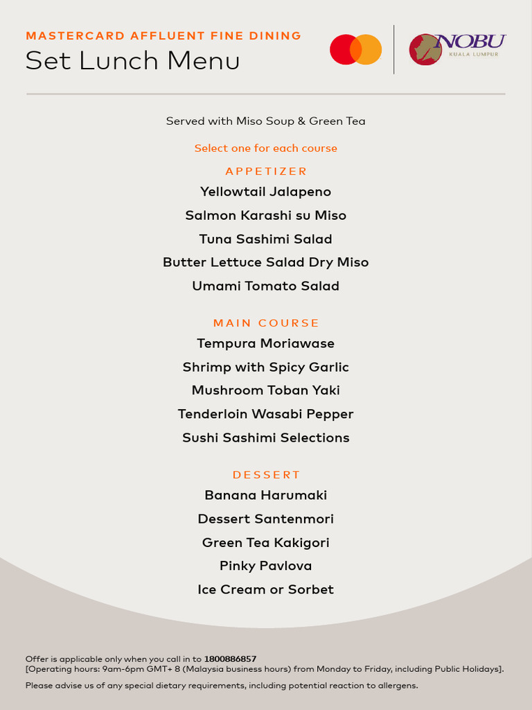 Fine Dining Set Lunch Menu | PDF