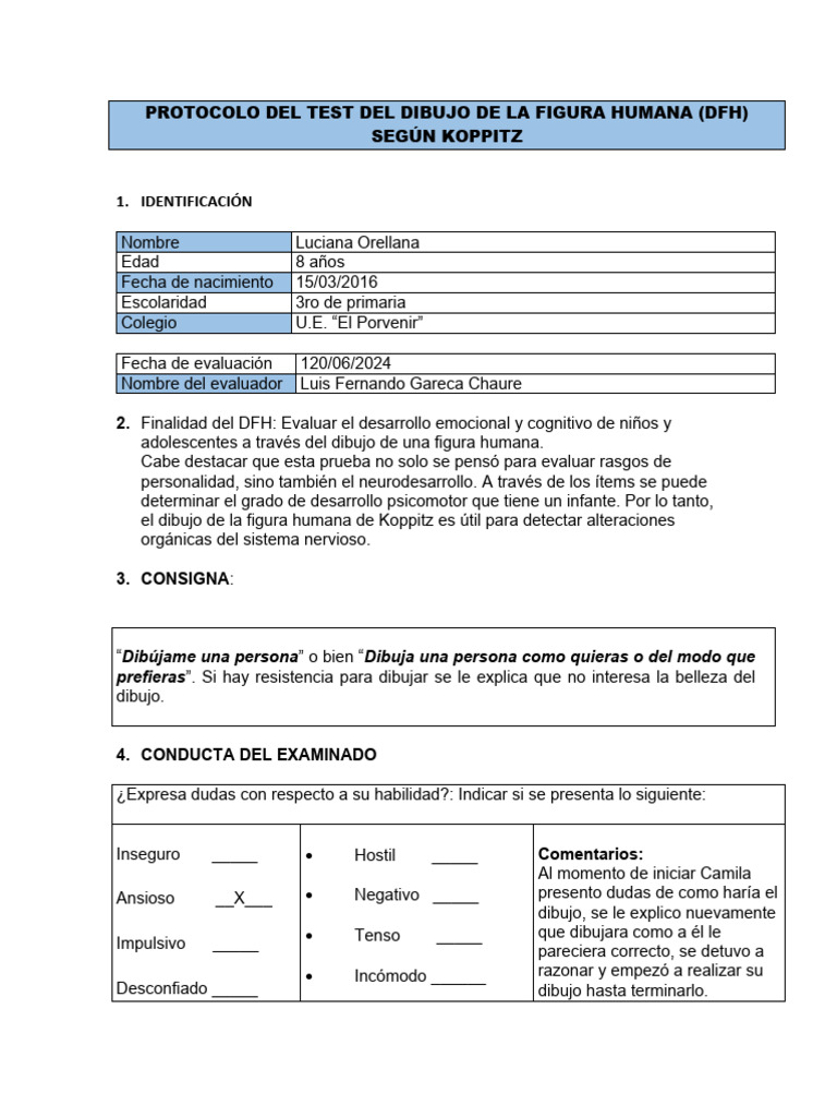 Protocolo DFH y Tabla | PDF | Ansiedad | Las emociones