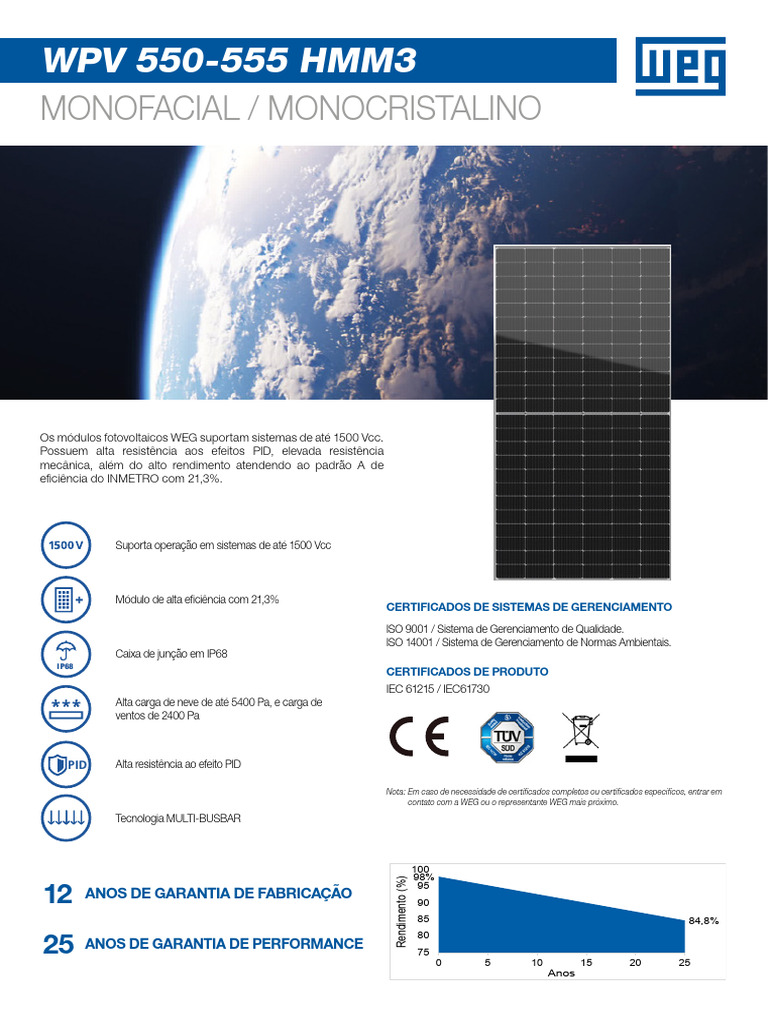 Módulo Solar WEG 550W Monocristalino | PDF | Engenharia Elétrica ...