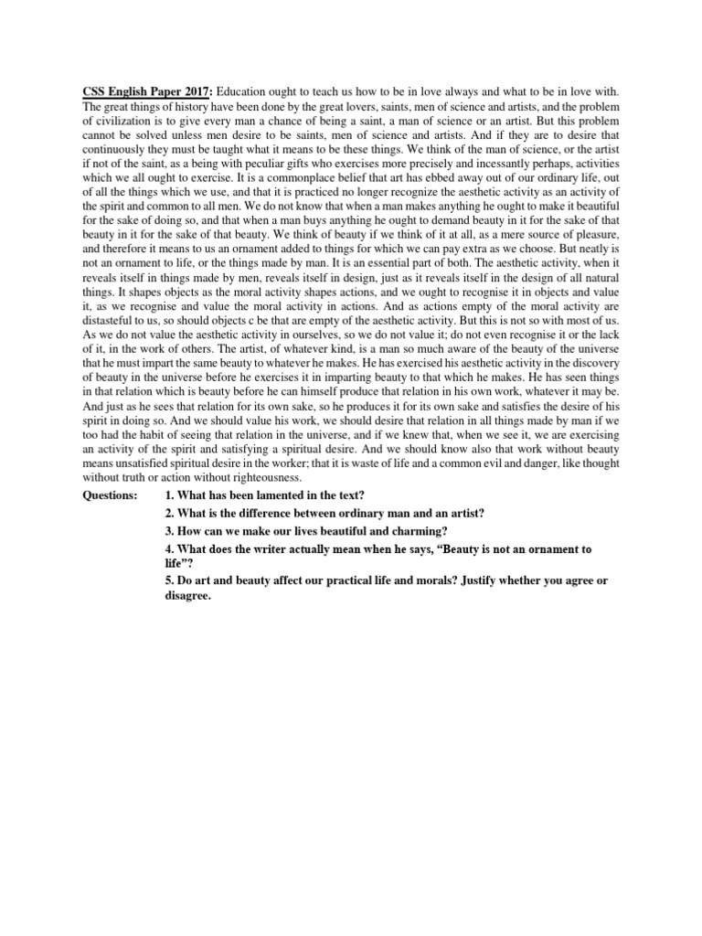 Solve These Comprehensions PDF Beauty Aesthetics