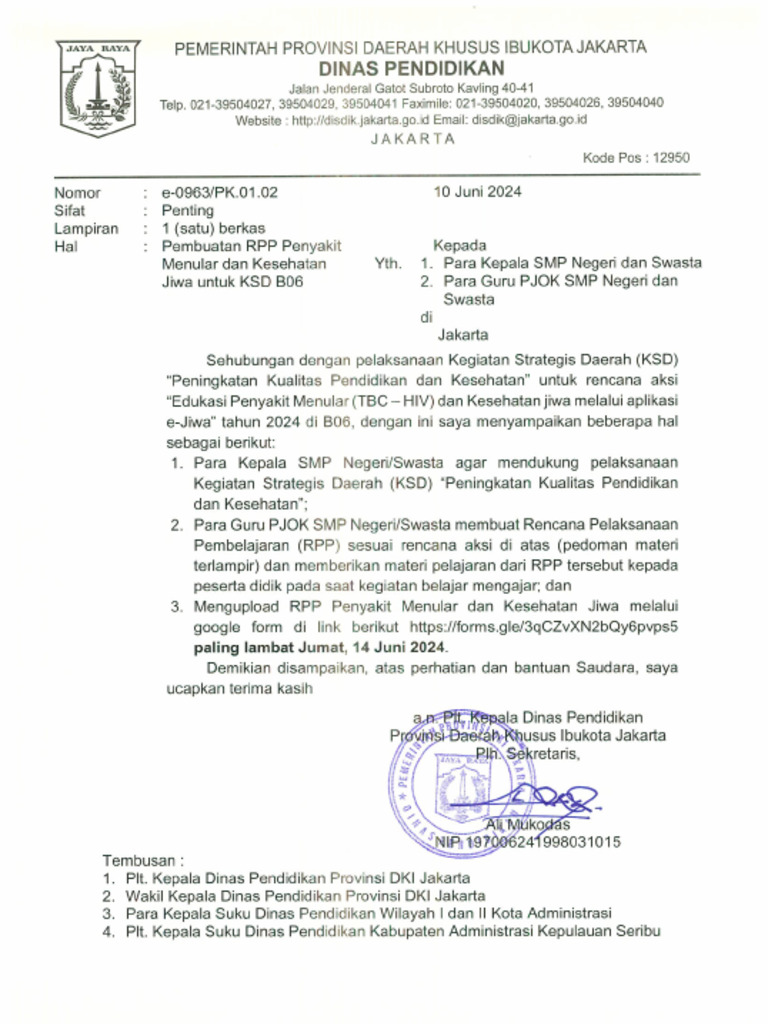 Permohonan Pembuatan RPP Penyakit Menular Dan Kesehatan Jiwa - KSD B06 | PDF