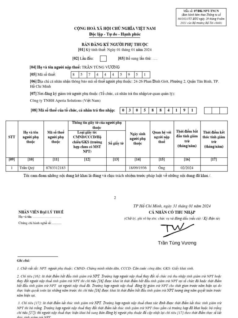 Form Dang Ky NPT | PDF
