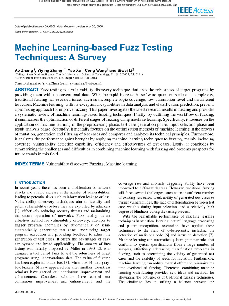 Machine Learning Based Fuzz Testing Techniques A S Pdf Machine Learning Genetic Algorithm
