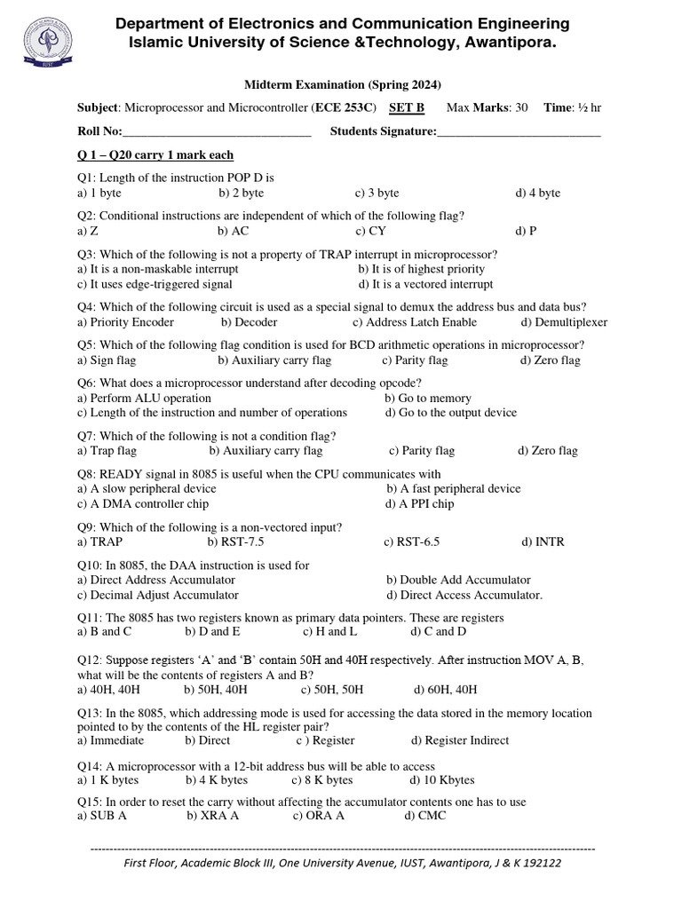 B Paper - Mid Term | PDF | Central Processing Unit | Computer Engineering