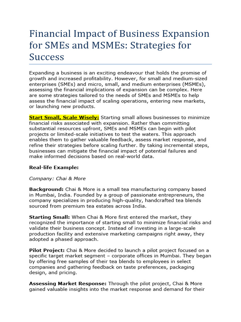 Financial Impact of Business Expansion For SMEs and MSMEs | PDF ...