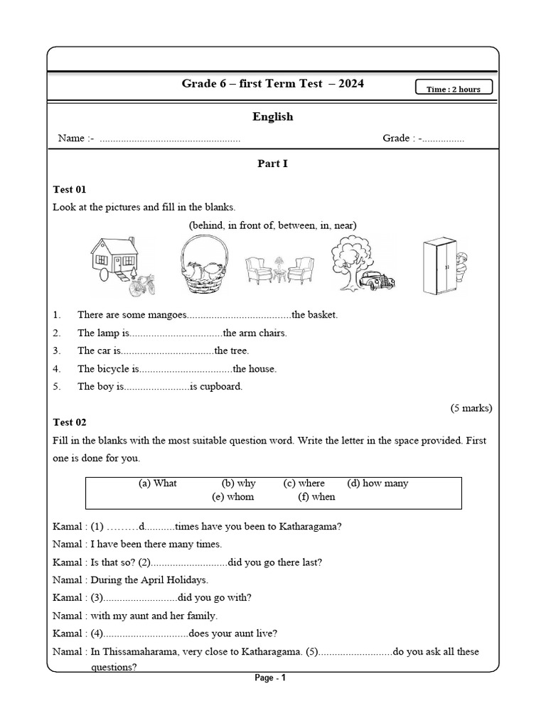Grade 6 English Term Test 2024 | PDF