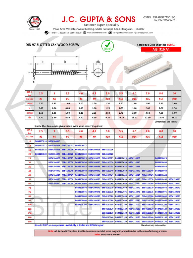 Wood Screw Specifications Guide | PDF | Stainless Steel | Building ...