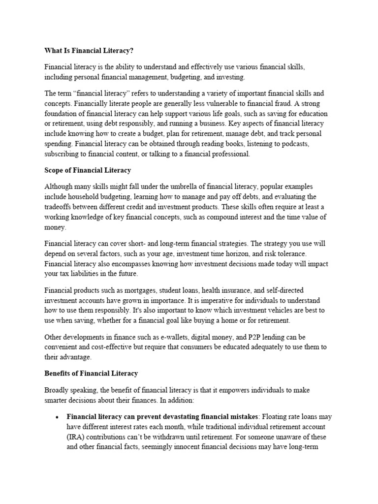 What Is Financial Literacy | PDF | Debt | Financial Literacy