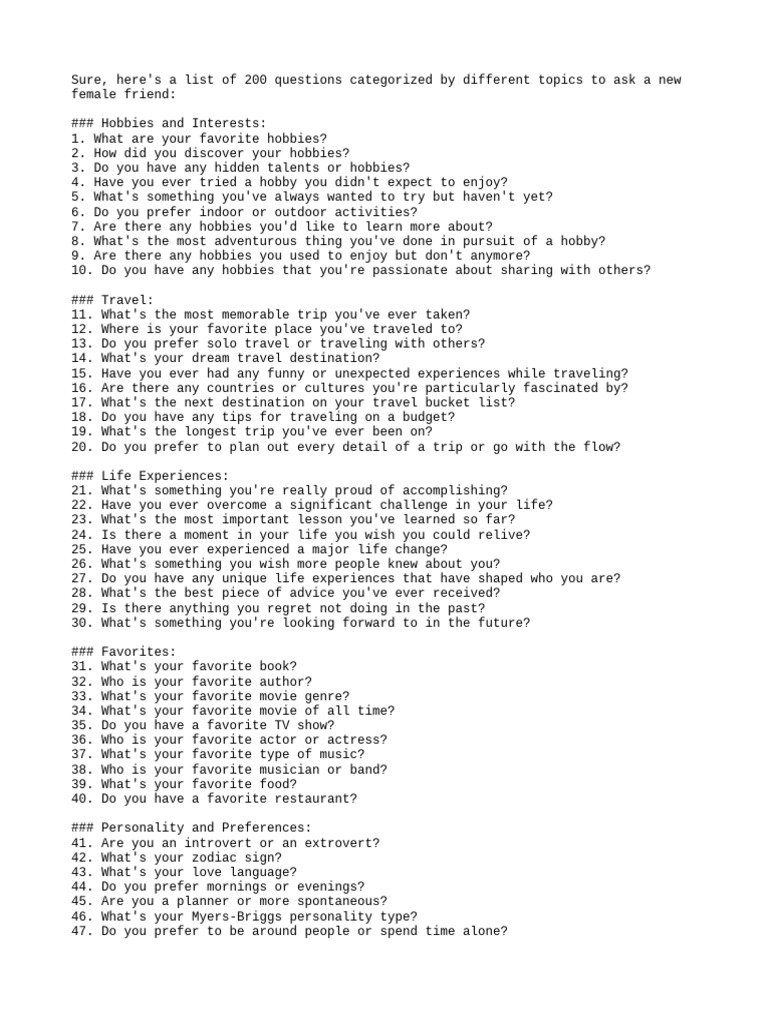 Friendship Questions | PDF | Personal Development | Goal