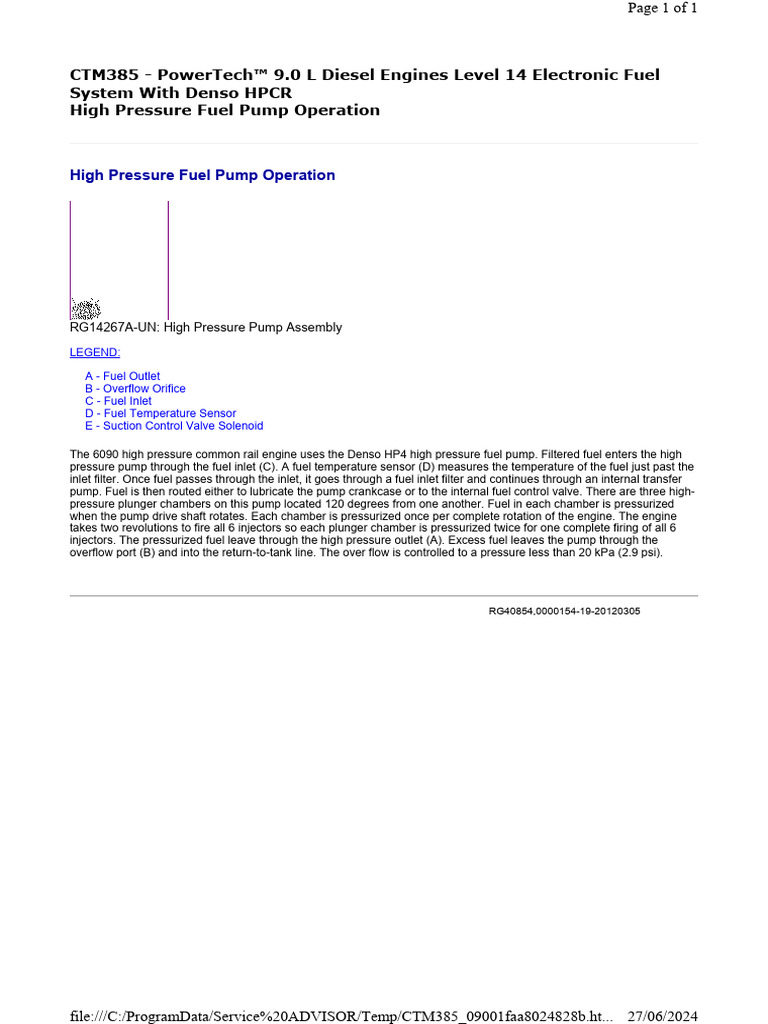 High Pressure Fuel Pump Operation | PDF