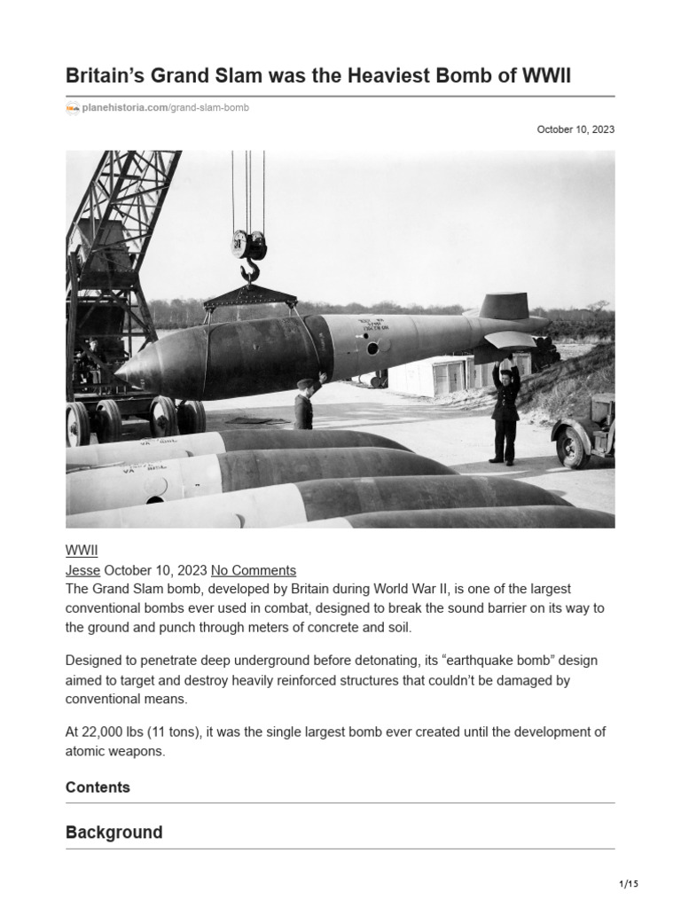British Bombs, Grand Slam 22000 lb Heaviest Bomb of WWII_planehistoria ...