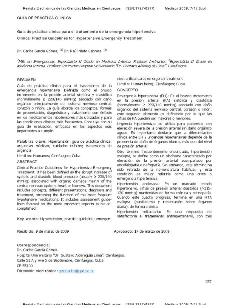 Guía De Práctica Clínica Para El Tratamiento De La Emergencia