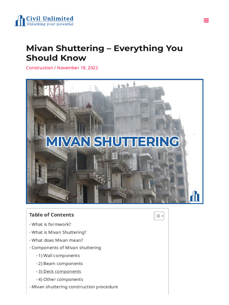 Mivan Shuttering - Everything You Should Know | PDF | Concrete | Building
