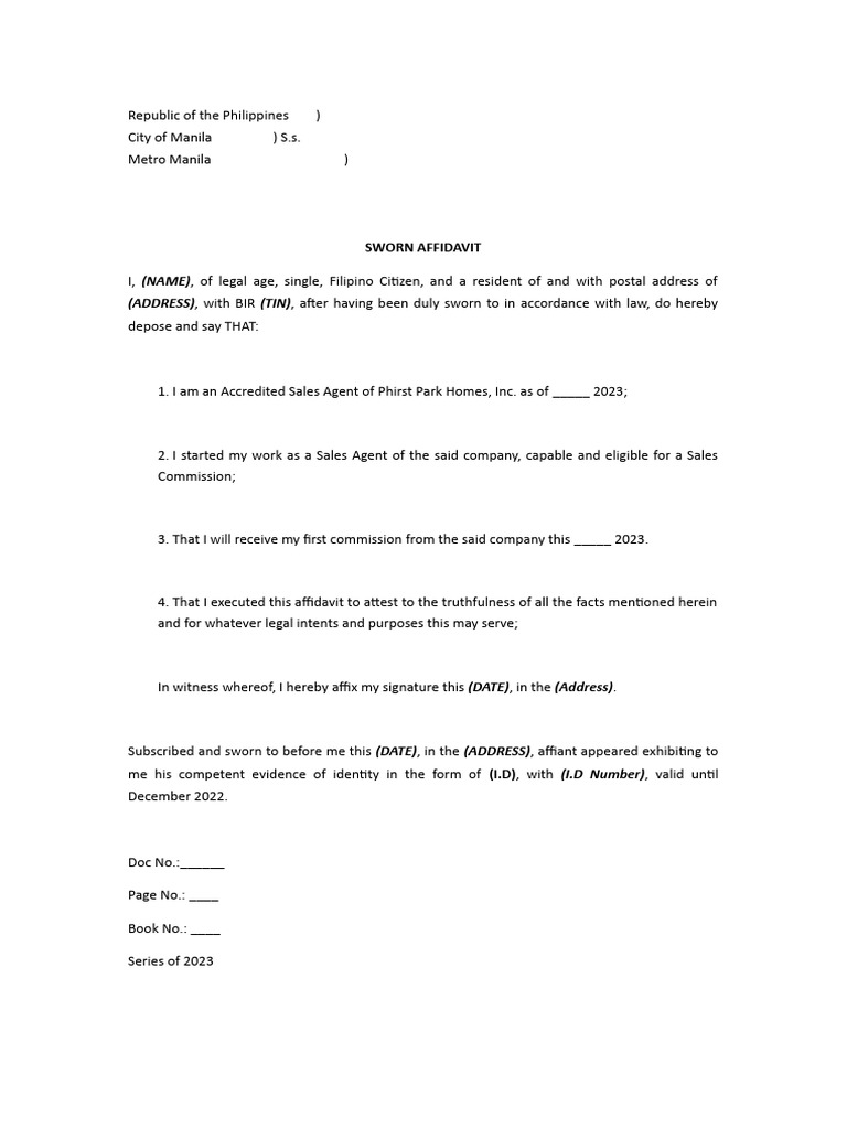Sample Sworn Statement Affidavit | PDF
