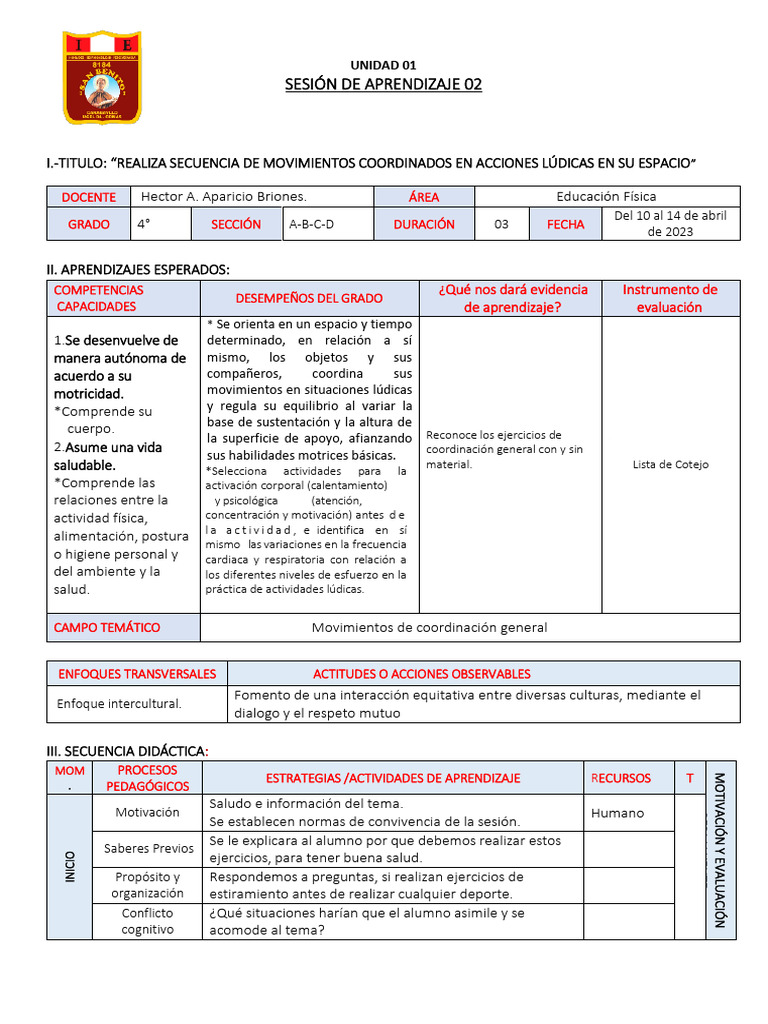 SESION N°2 4° Prim | PDF | Aprendizaje | Evaluación