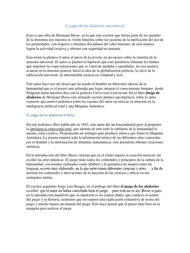 El Juego de Los Abalorios Resumen p1 | PDF | Autor | Teoría