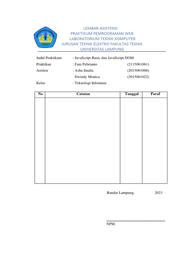 Praktikum JavaScript dan DOM 2023 | PDF | Seni | Komputer