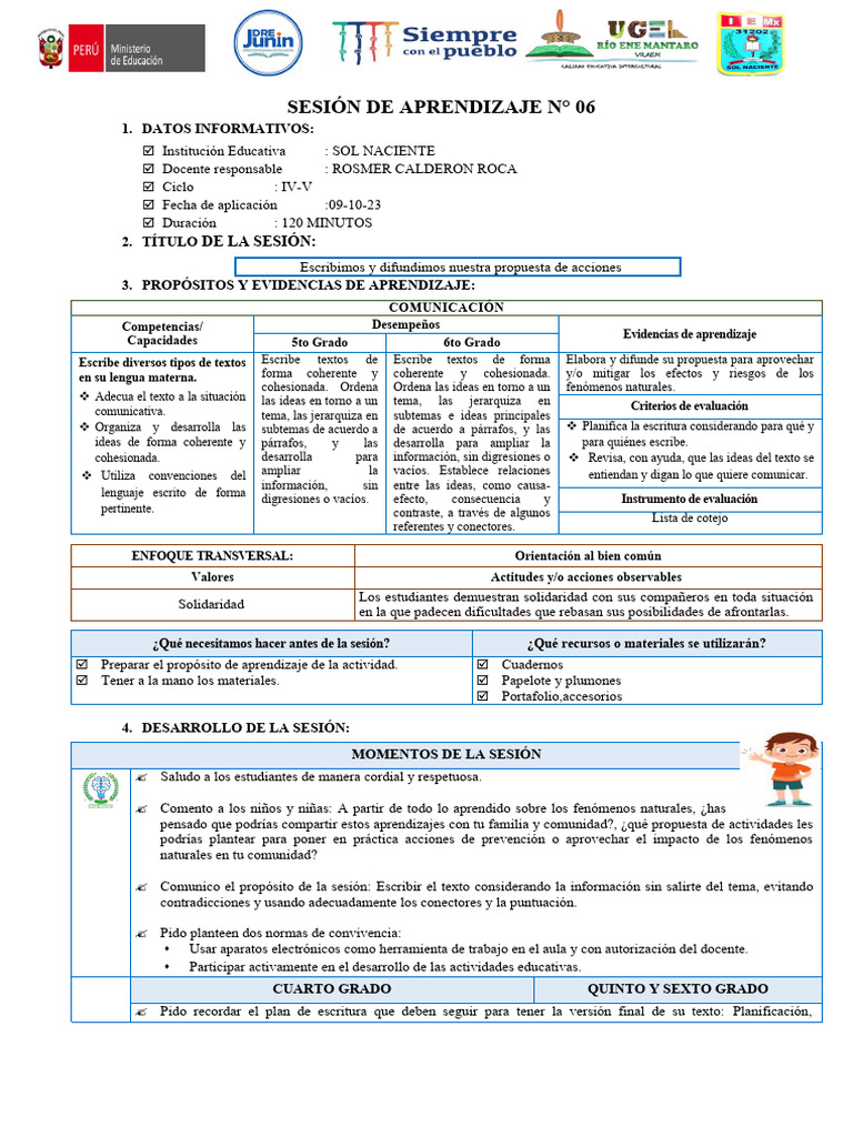 Sesión de Aprendizaje N 09-10-23 Comu | PDF | Aprendizaje | Evaluación