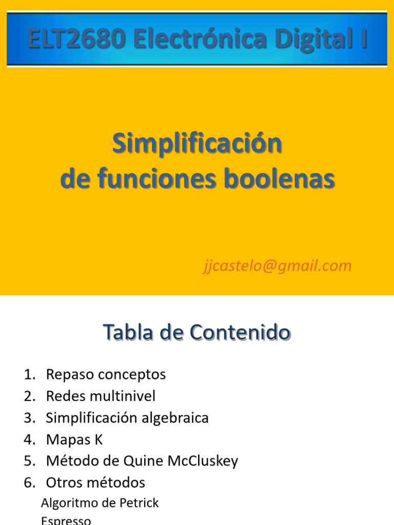 ELT2680 Tema5 Simplificación de Funciones Booleanas | PDF | Puerta lógica | Matemáticas
