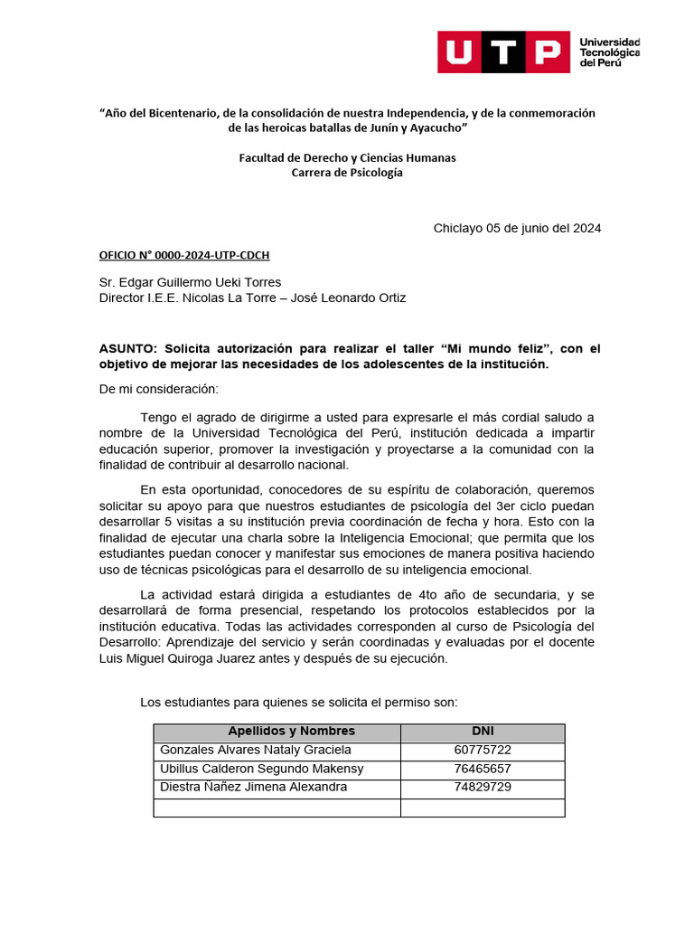 OFICIO 2024-Desarrollo | PDF | Sicología