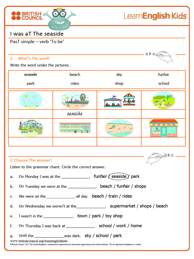 Grammar Chants I Was at The Seaside Worksheet 2017 | PDF
