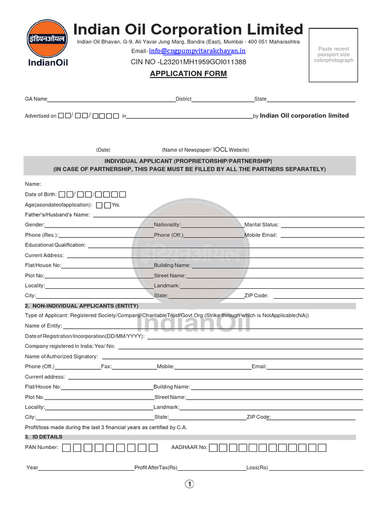 INDIAN OIL CORPOATION LIMITED CNG APPLICATION FORM | PDF | Common Law