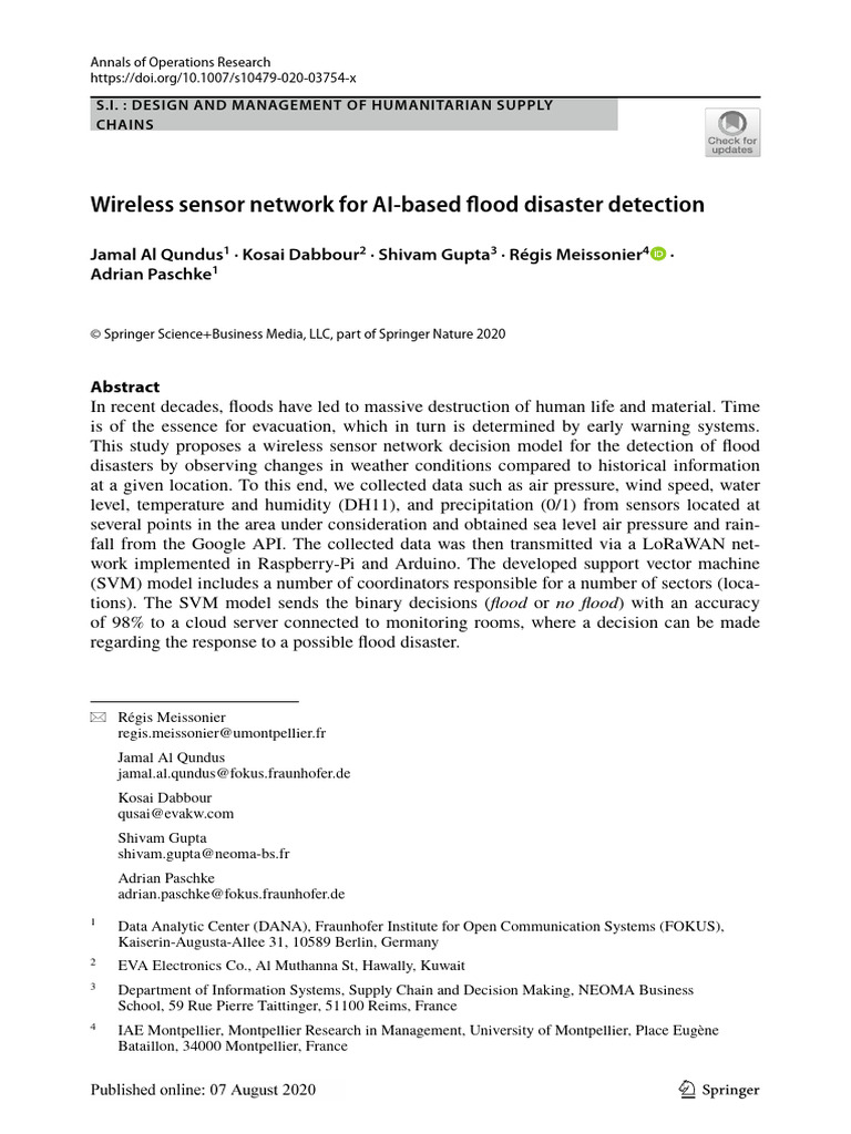 Wireless sensor network for AI‑based food disaster detection | PDF | Computer Network | Raspberry Pi