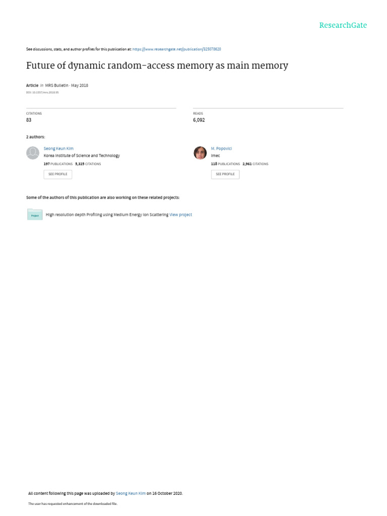 Futureofdynamicrandom Accessmemoryasmainmemory Pdf Dynamic Random Access Memory Computer