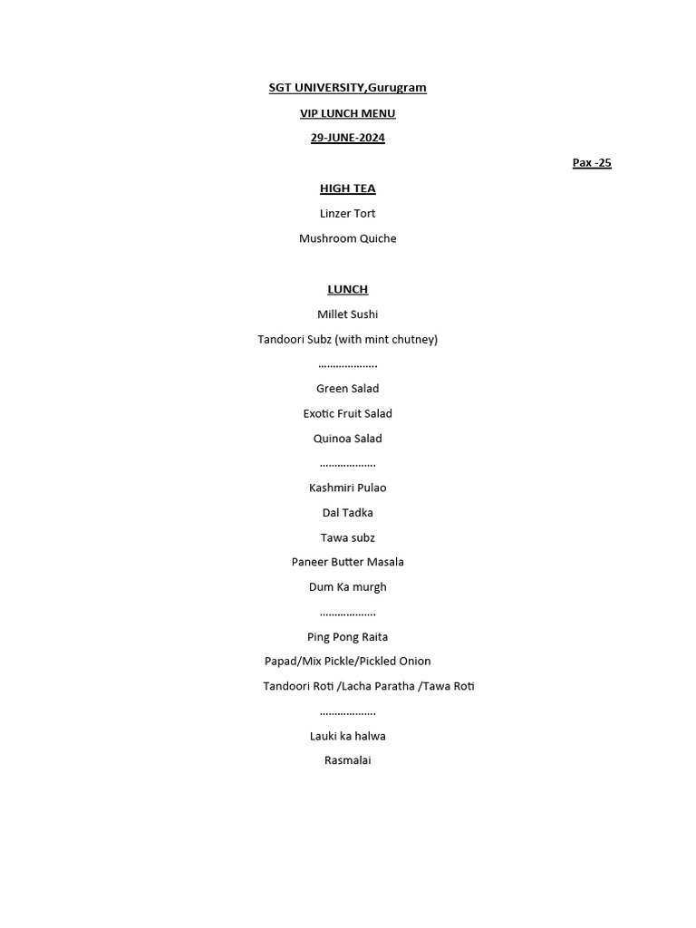 Vip Lunch Menu | PDF
