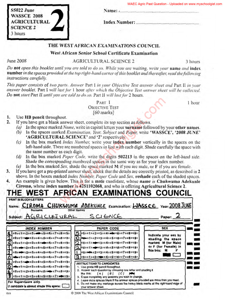 Waec Agricultural Science June 2008 Paper20001 | PDF