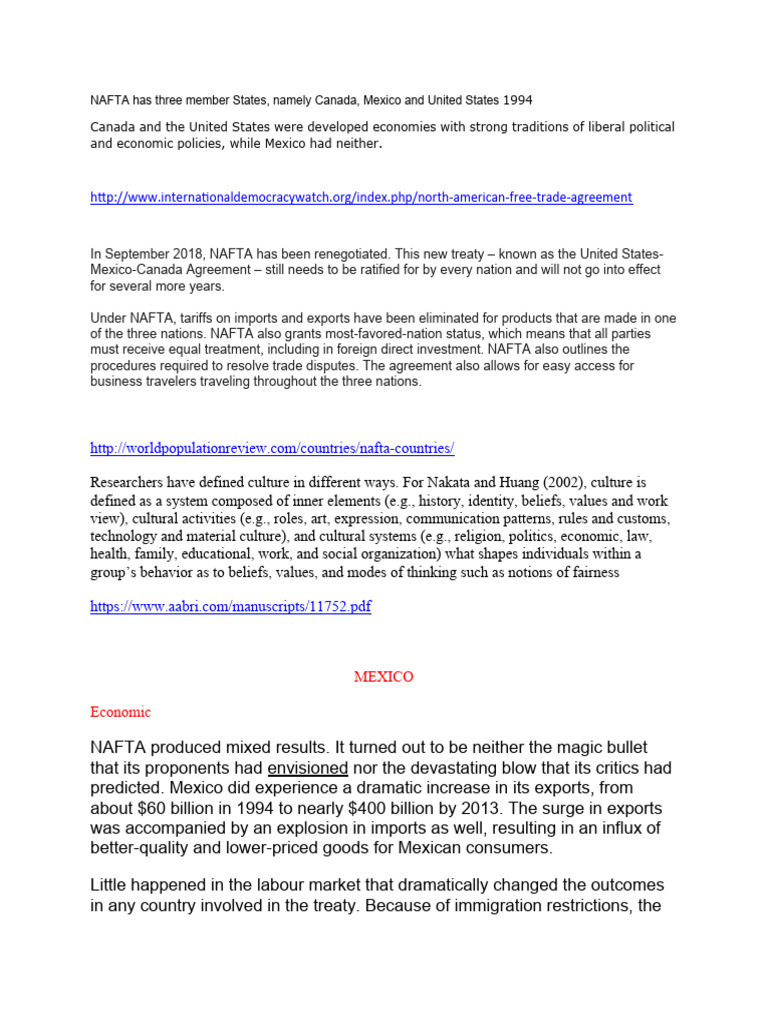 NAFTA | PDF | North American Free Trade Agreement | Economies