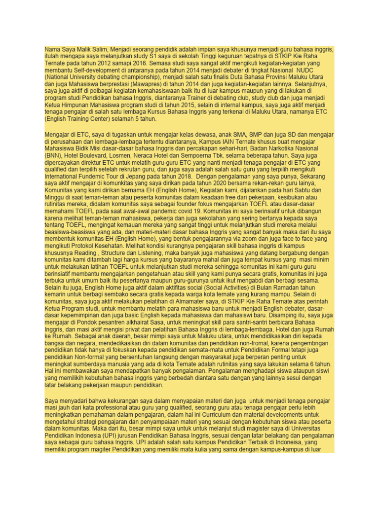 Malik Salim Essay LPDP | PDF