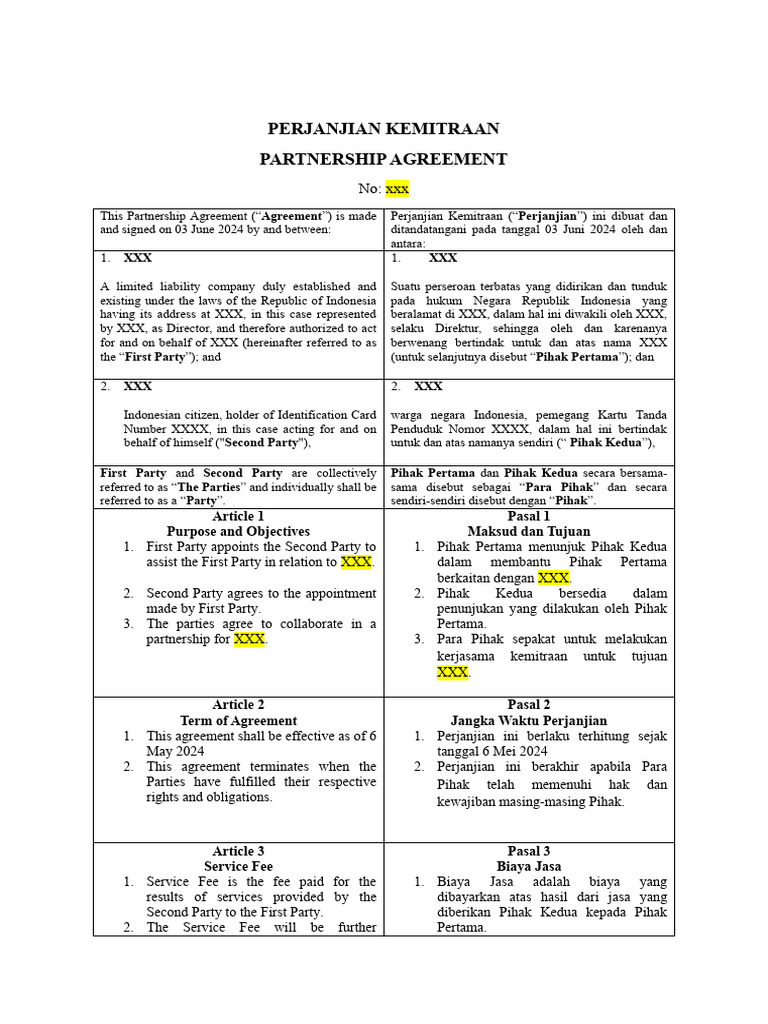 Perjanjian Kemitraan Pihak Pertama Kedua Pdf