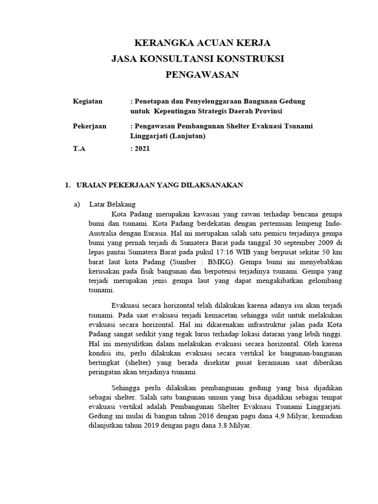 KAK Pws Shelter Linggarjati Lanjutan | PDF | Teknologi & Rekayasa